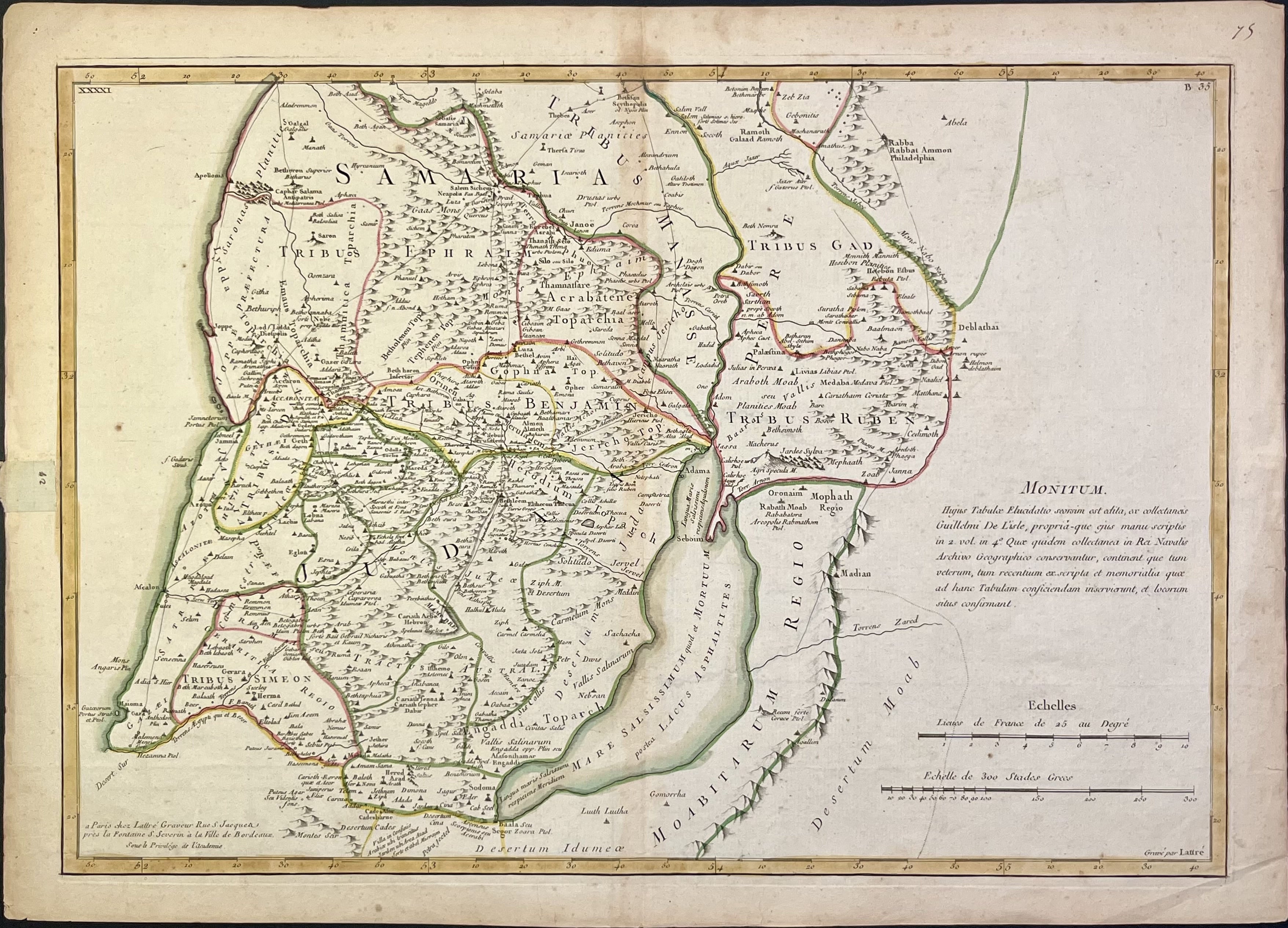 Carte ancienne du Sud de la Terre Sainte par G. Delisle - 1763 – Votre ...