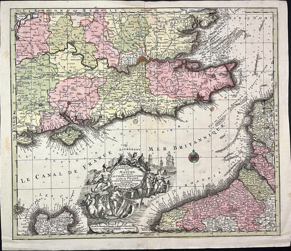 Antique map of the English Channel by M. Seutter - ca. 1740 – Votre ...