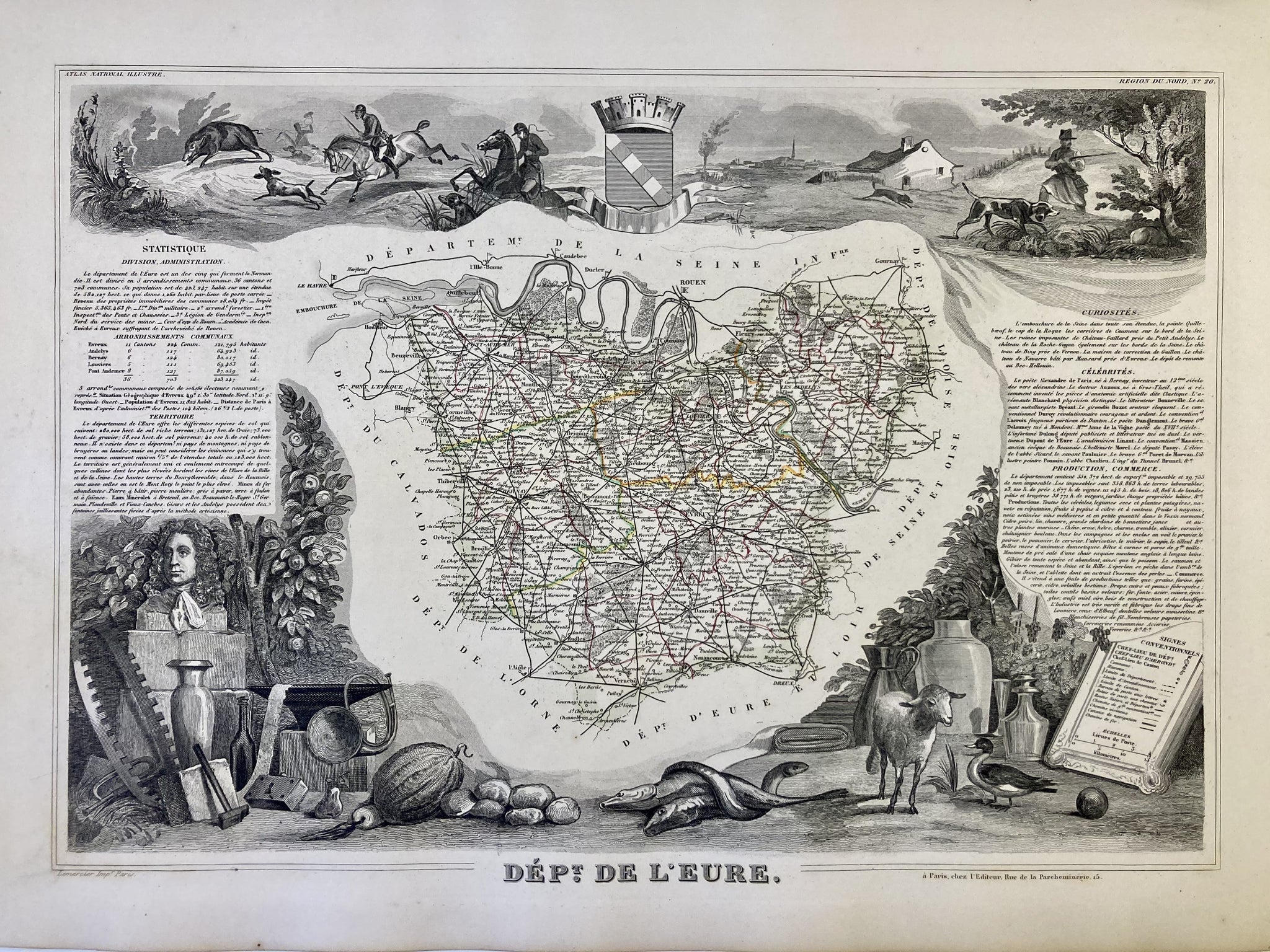 Antique map of Eure with towns and villages - Old Map – Votre Carte ...