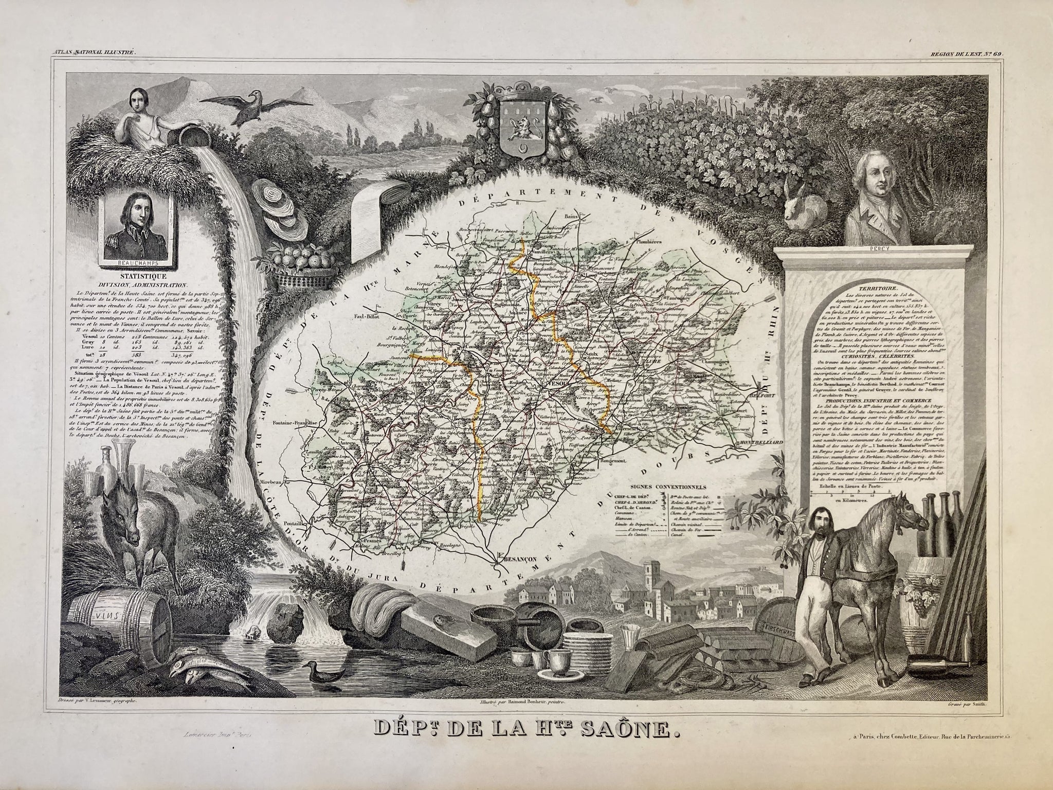 Carte ancienne de la Haute-Saône avec villes et villages - Carte ...