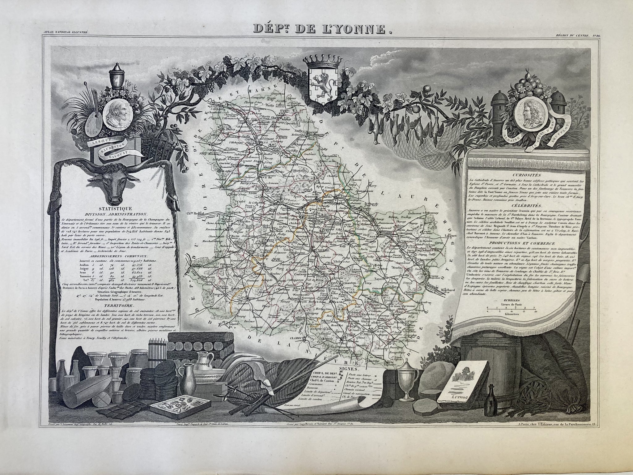 Carte ancienne de l'Yonne avec villes et villages - Carte Ancienne ...