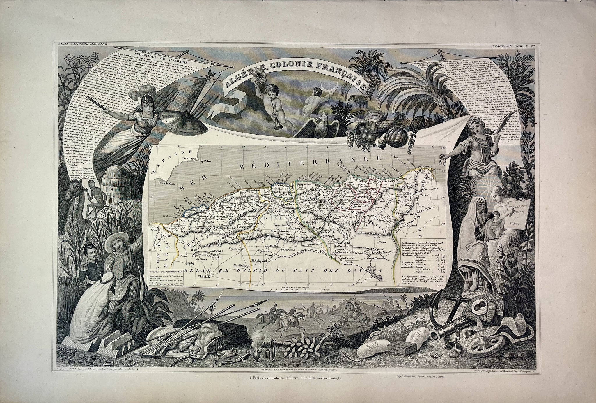 Carte ancienne de l'Algérie illustrée - Carte ancienne – Votre Carte ...