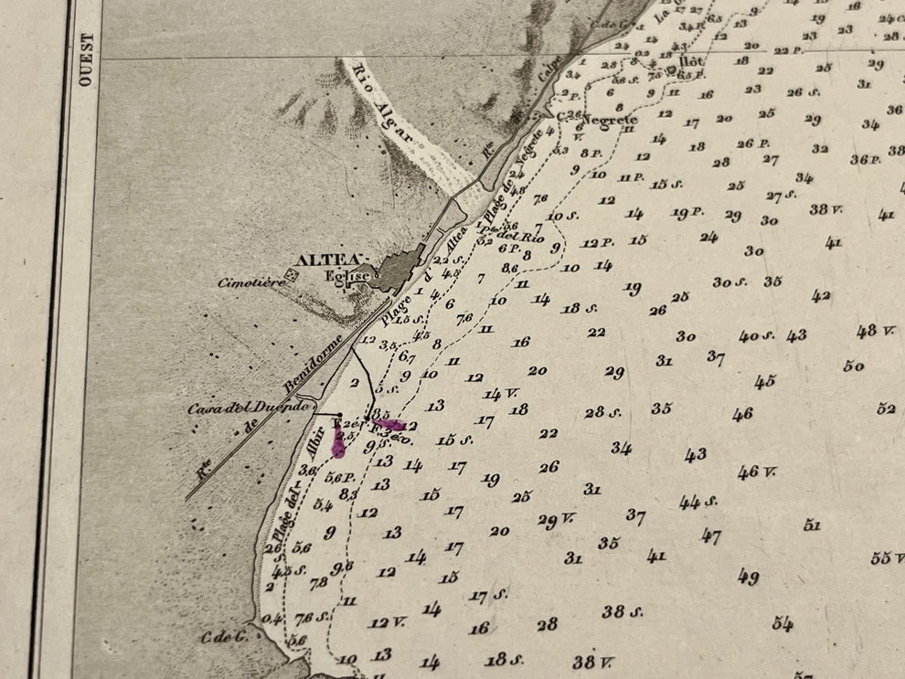 Small antique nautical chart of the anchorages of Altea and Calpe ...