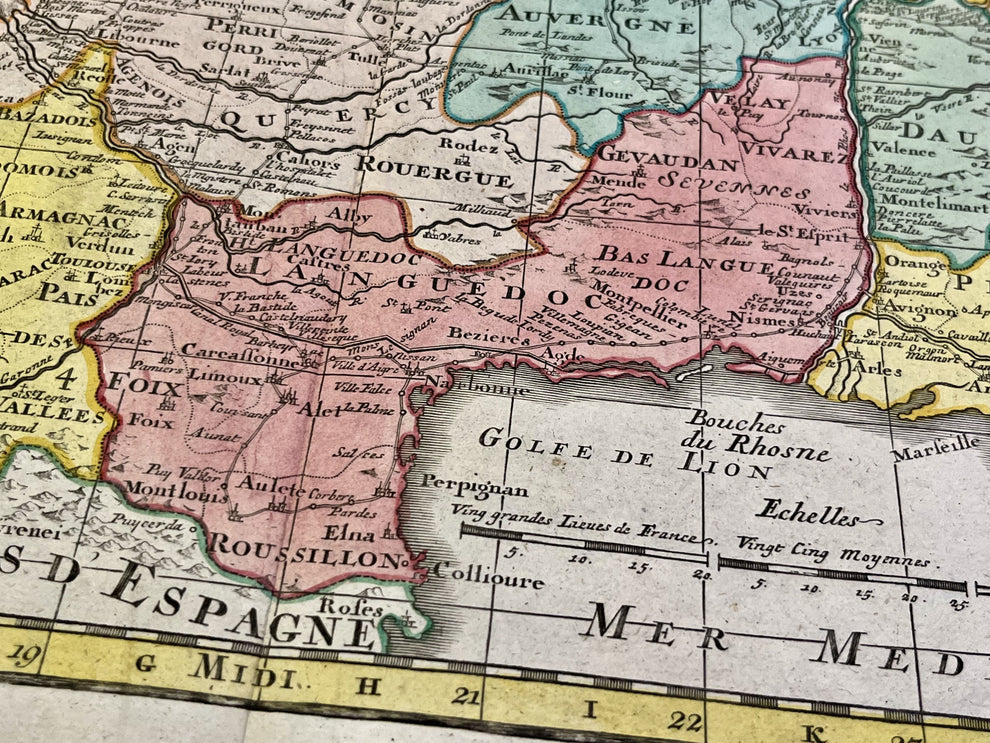 Antique map of the postal routes of the Kingdom of France - ca. 1740 ...