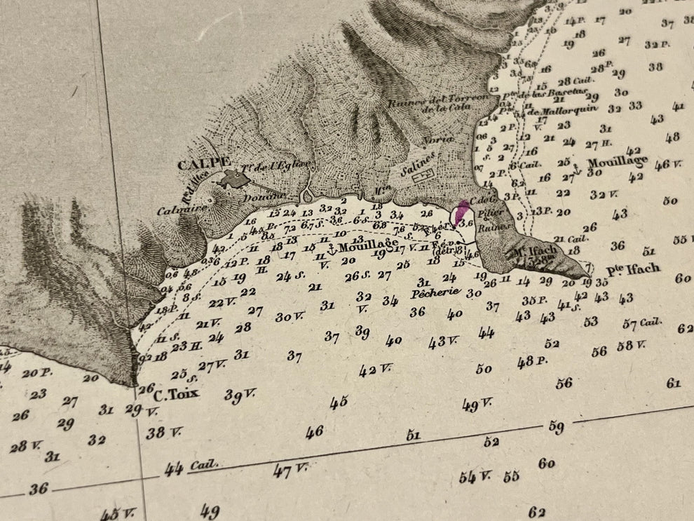 Small antique nautical chart of the anchorages of Altea and Calpe ...