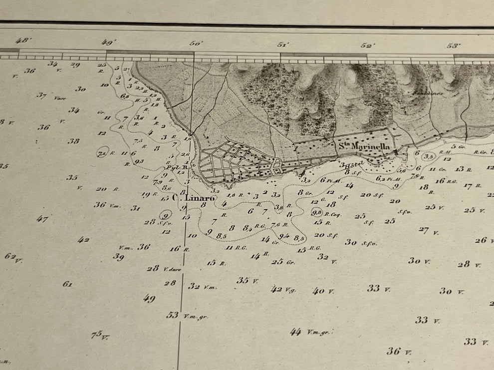 Carte marine ancienne du Cap Linaro à Fiumicino - Côte Ouest Italie ...