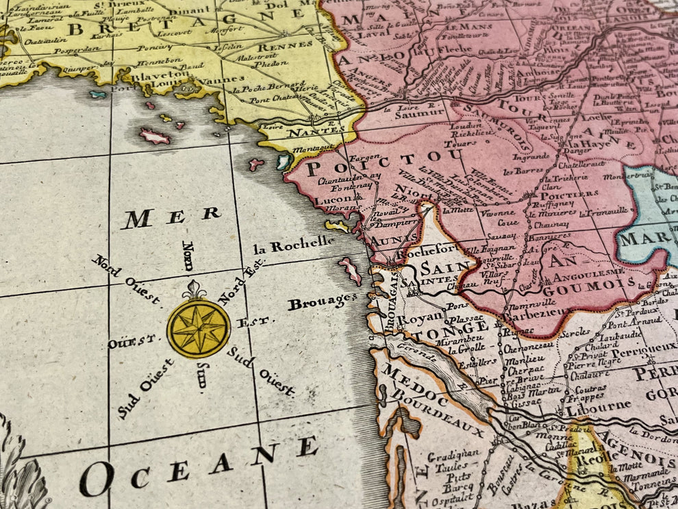 Antique map of the postal routes of the Kingdom of France - ca. 1740 ...