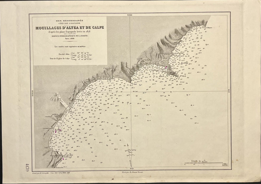 Small antique nautical chart of the anchorages of Altea and Calpe ...